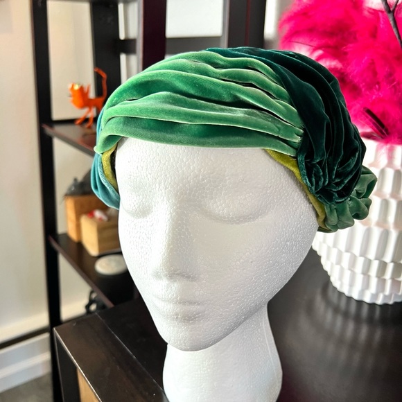 Allene | Accessories | Vintage Velvet Tricolor Green Hat | Poshmark